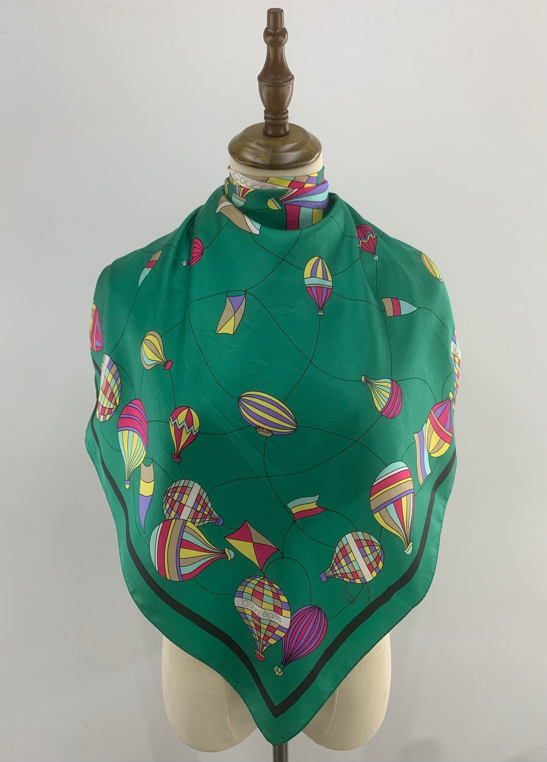 Vintage Courreges Scarf Silk Twill Hot Air Balloon Print Head Scarf ...