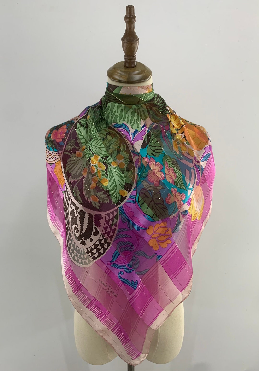 Vintage Louis Feraud Silk Scarf, Vintage Scarves Floral Art 90s Style ...