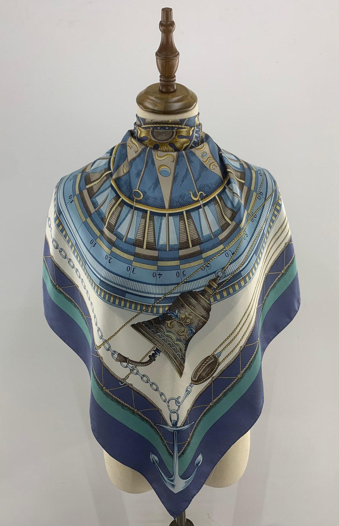 Authentic Japanese Silk Scarf Vintage Scarf Compass Bell Print Scarves ...