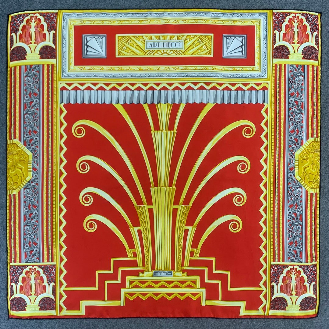 Vintage Etro Scarf Silk Twill Etro Milano Art Deco Classic Print Cover ...