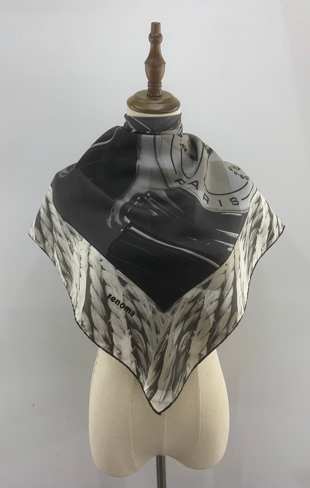 Vintage Renoma Silk Scarf, Renoma Paris Scarf, Renoma Shawl Black ...