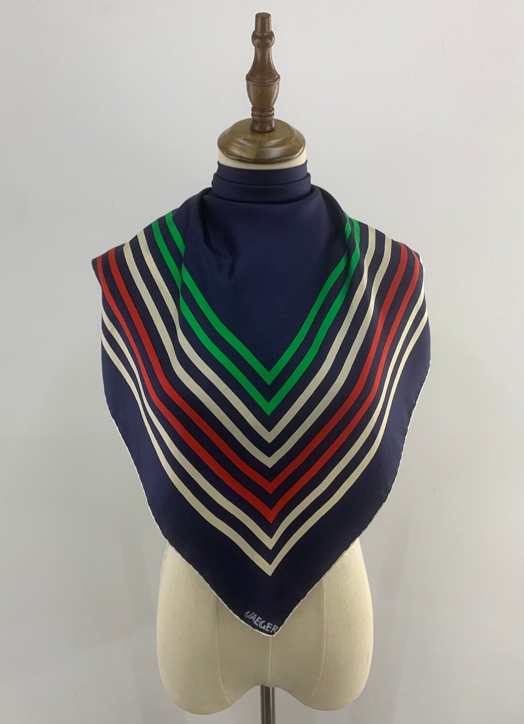 Vintage Jaeger Silk Scarf Blue Base Striped Classic Print Head Scarf ...