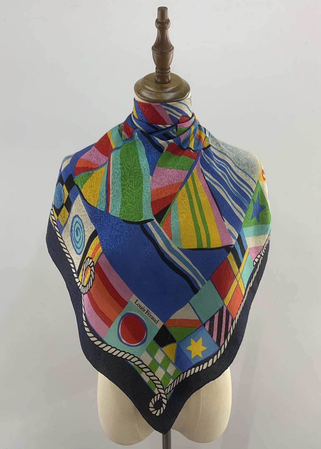 Vintage Louis Feraud Silk Scarf Sailing Dinghy Boat Print Head Scarf ...