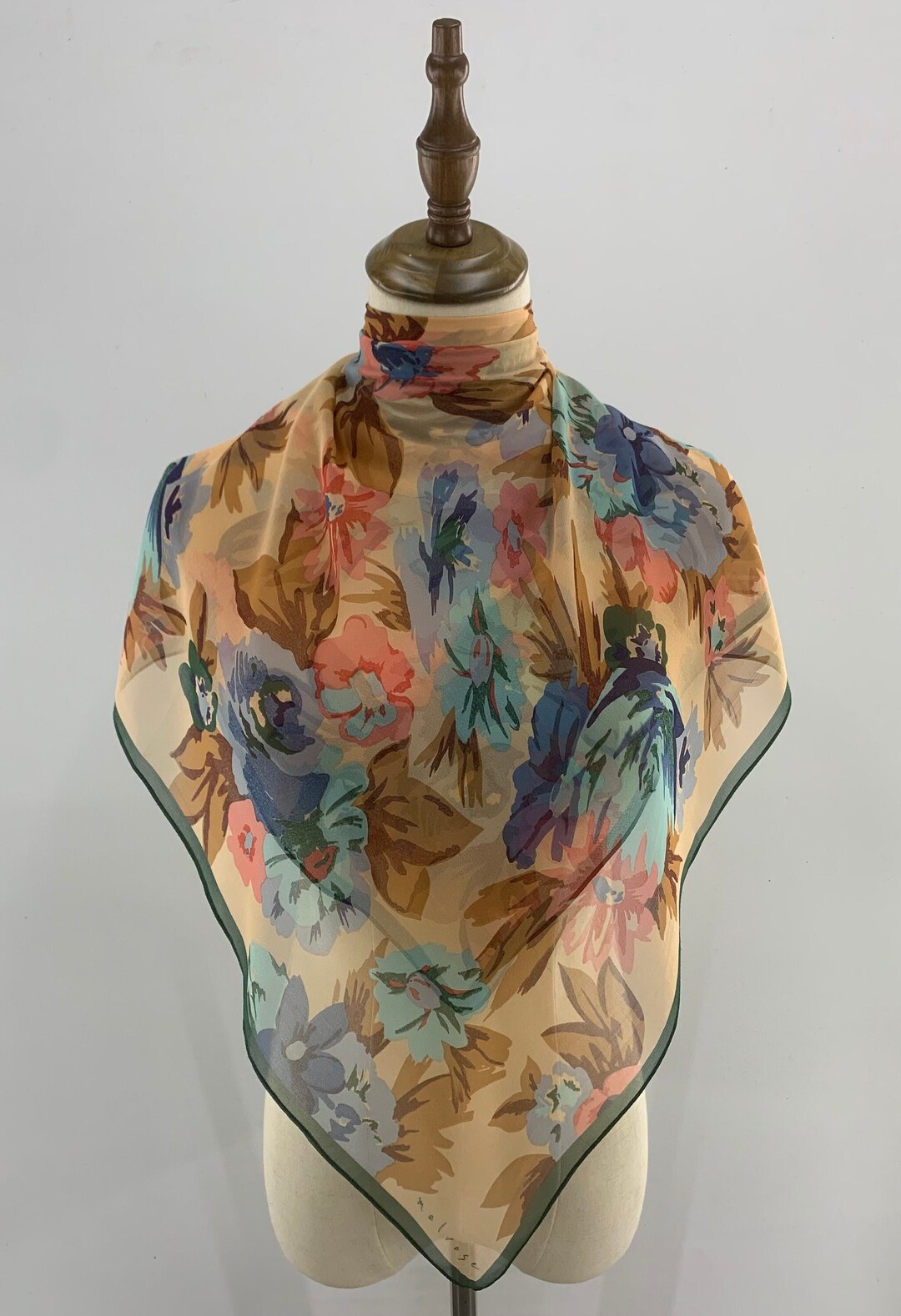 Vintage 80s 90s Melrose Scarf Silk Chiffon, Women Scarves Flowers ...
