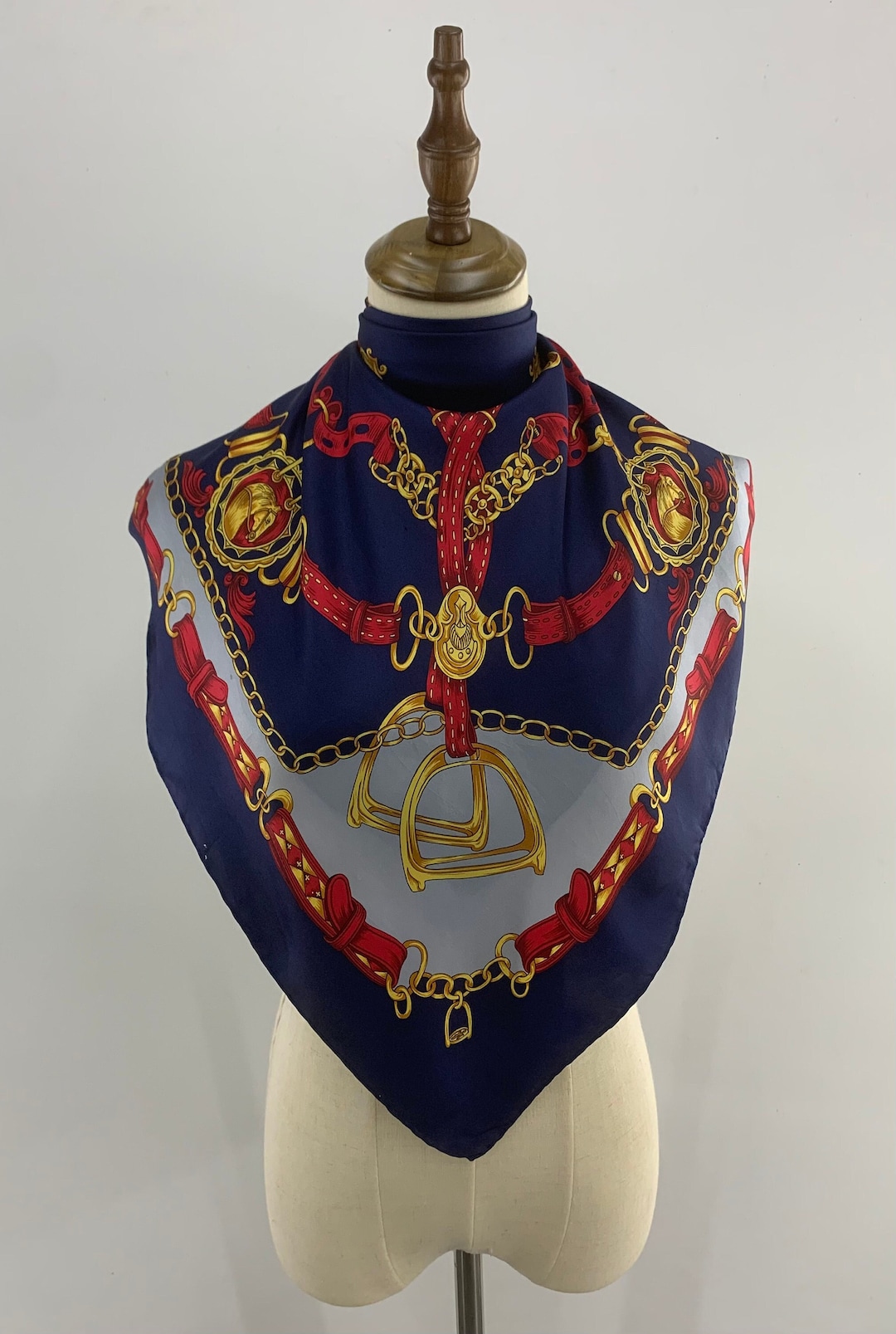 Blue Silk Scarf Hand Rolled Classic 90s, Vintage Shawl Pure Silk ...