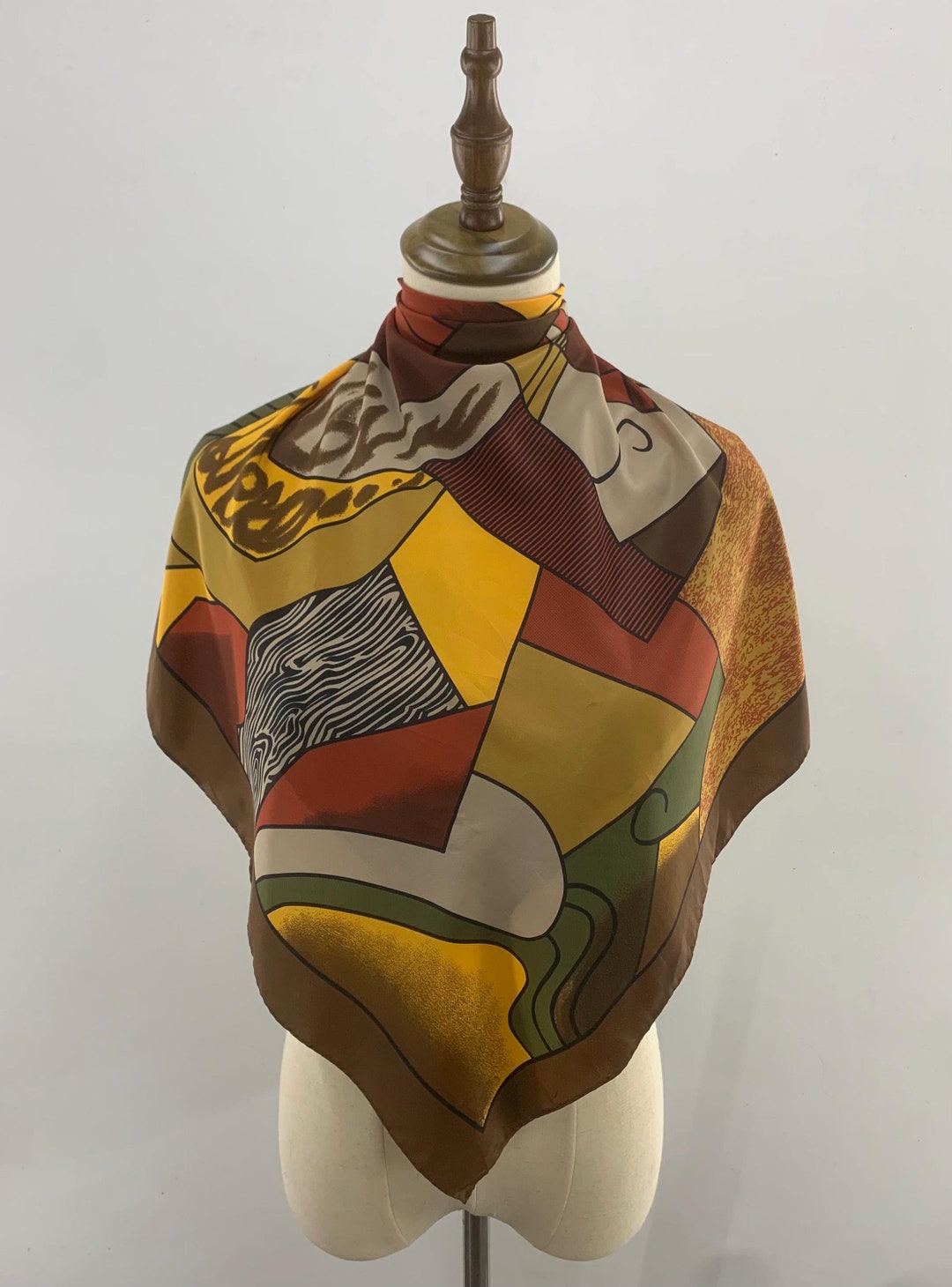 Vintage Silk Scarf Art Abstract Print, Vintage 90s Scarf Silk Twill ...