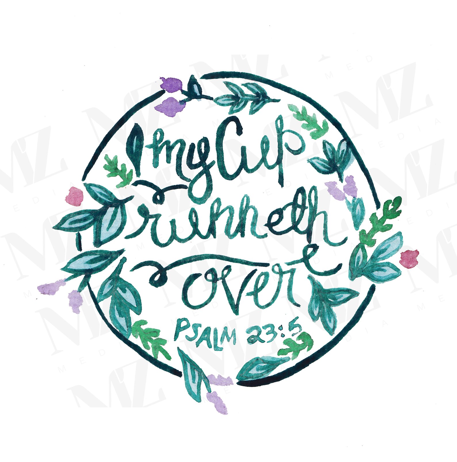 Bible Verse Psalm "my Cup Runneth Over" Watercolor Png - Etsy