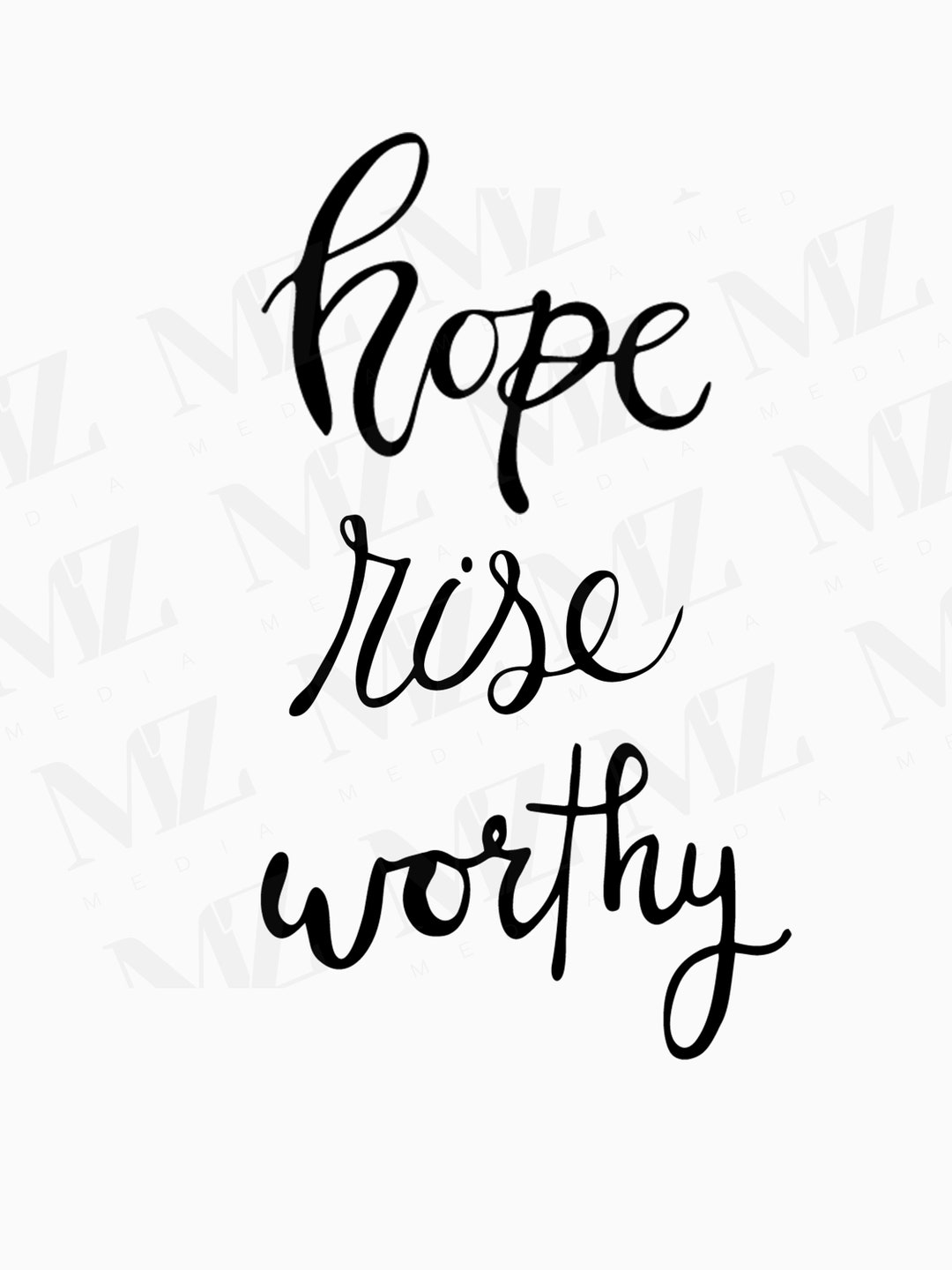 Hope, Rise, Worthy, Cursive Hand-lettering - Etsy
