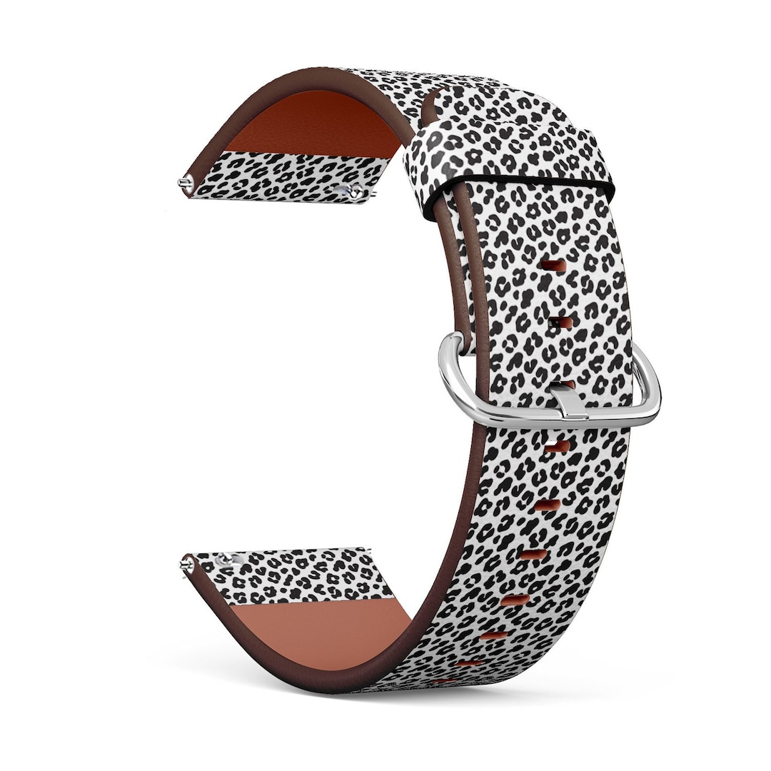 Vegan Leather Watch Strap 18mm 20mm 22mm 23mm ( Black and White Leopard ...