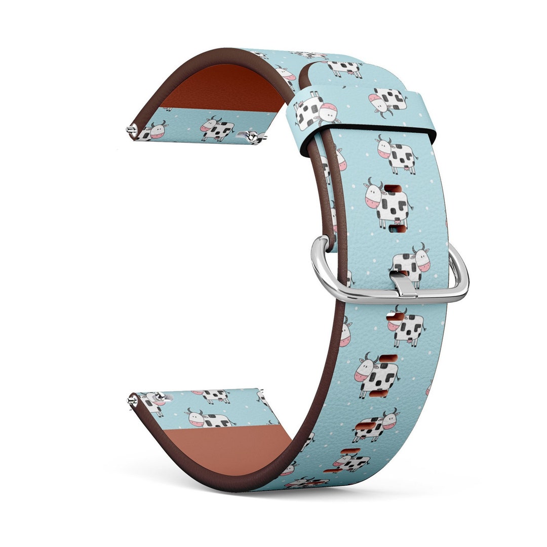 Vegan Leather Watch Strap 18mm 20mm 22mm 23mm ( Cute Doodle Cartoon Cow ...