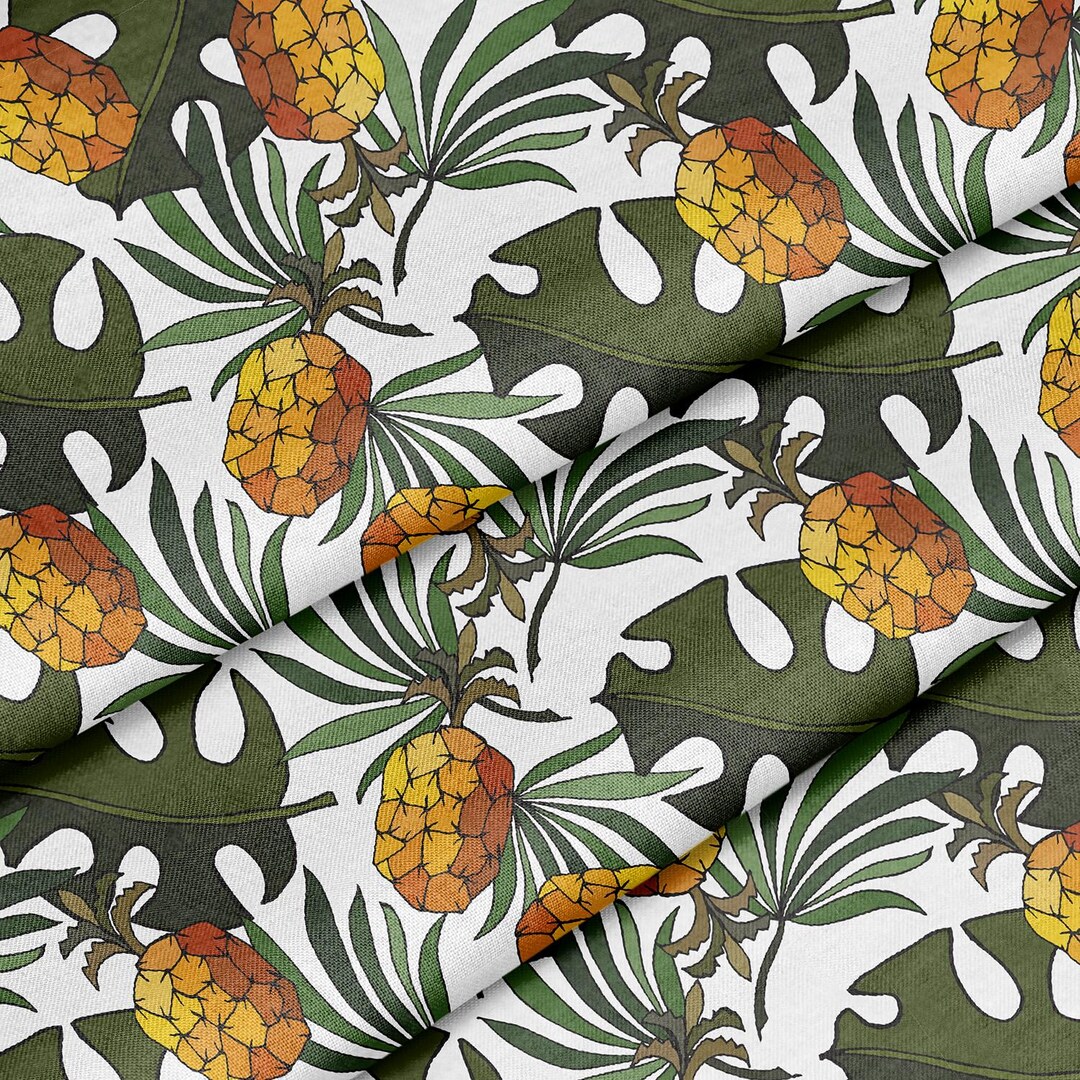 Fabric by the Yard ( Cute Monstera Leaves Palm Pineapples Print Pattern ...