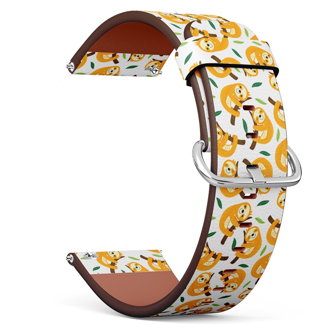 Vegan Leather Watch Strap 18mm 20mm 22mm 23mm ( Cute Sloth Icons on ...