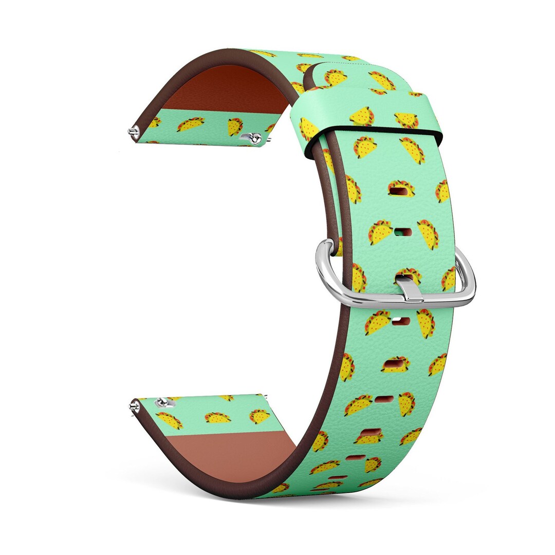 Vegan Leather Watch Strap 18mm 20mm 22mm 23mm ( Mexican Taco on Print ...