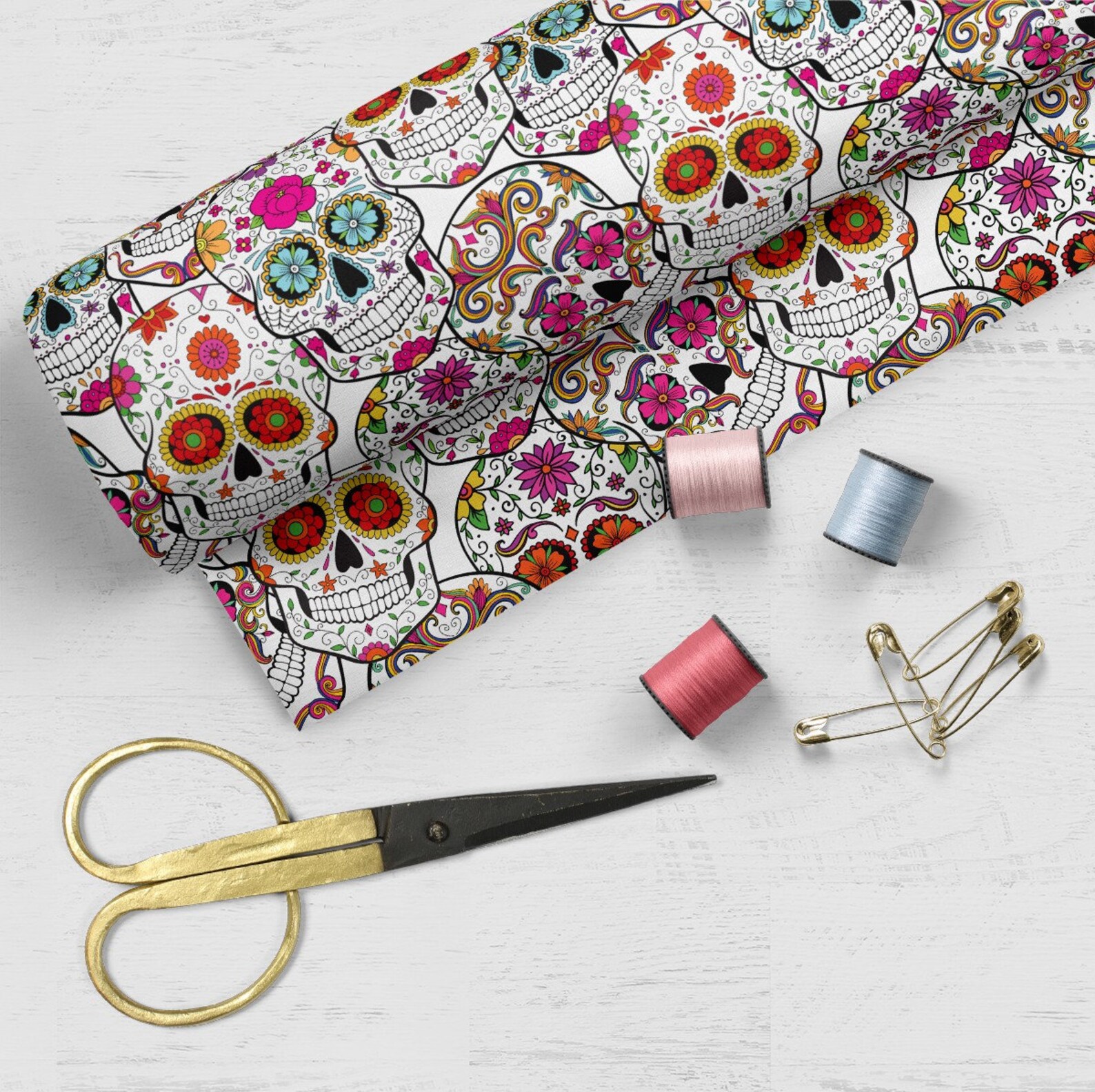 Fabric by the Yard ( Sugar Skulls Patterns ) for Sewing, Crafting ...