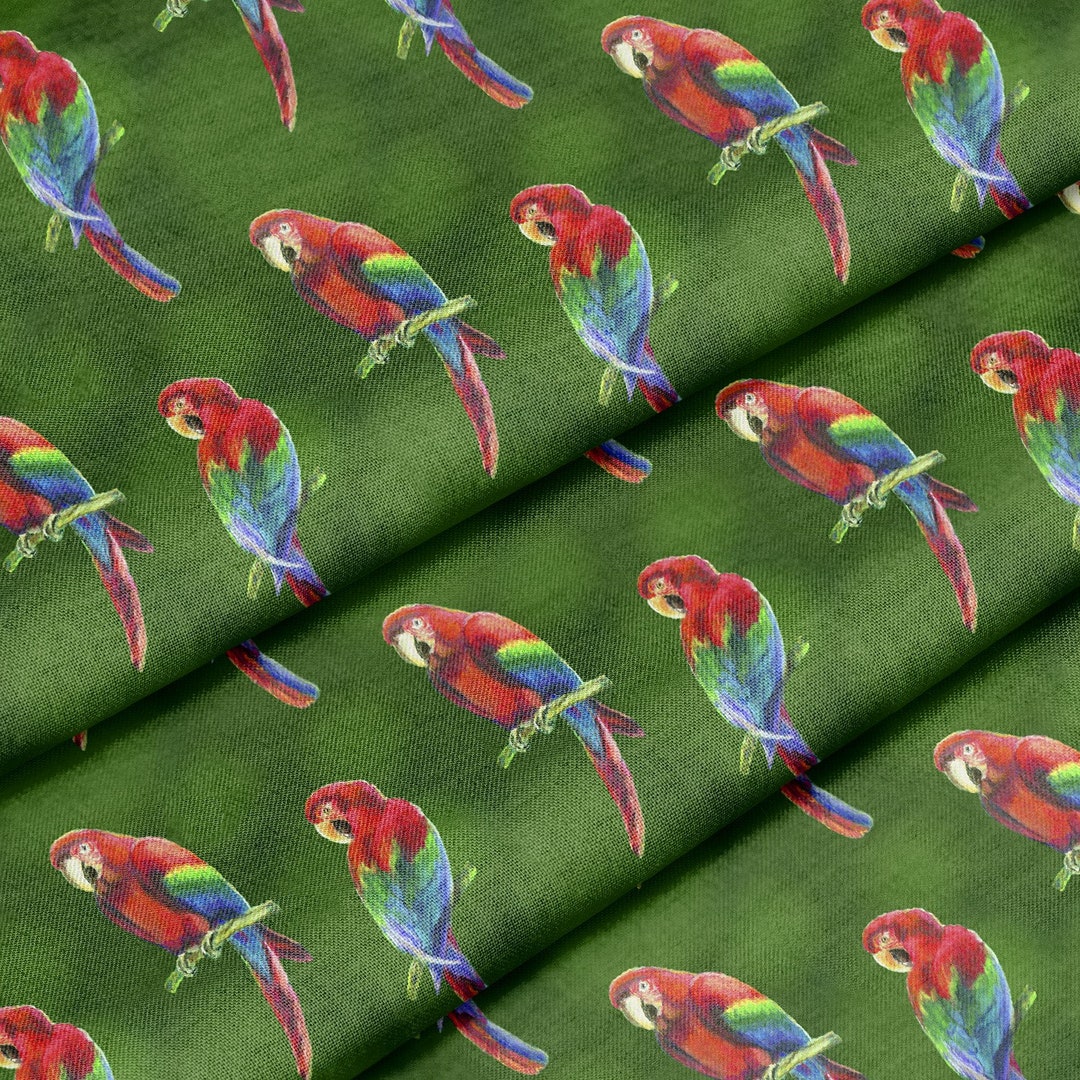 Fabric by the Yard ( Cute Parrots on Green Print Pattern ) for Sewing ...