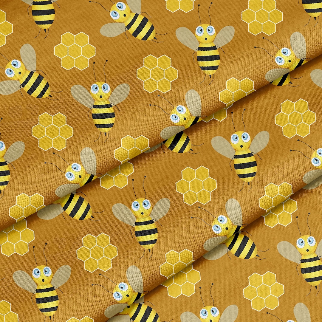 Fabric by the Yard ( Cute Honey Bees Honeycombs on Print Pattern ) for ...