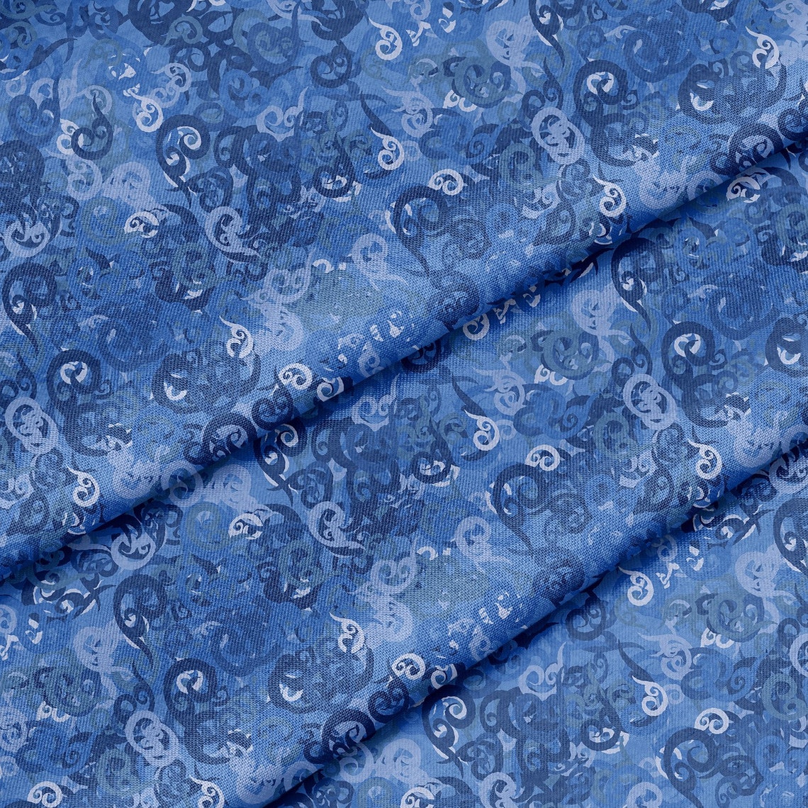 Fabric by the Yard ( Blue Swirl Ornament Print Pattern ) for Sewing ...