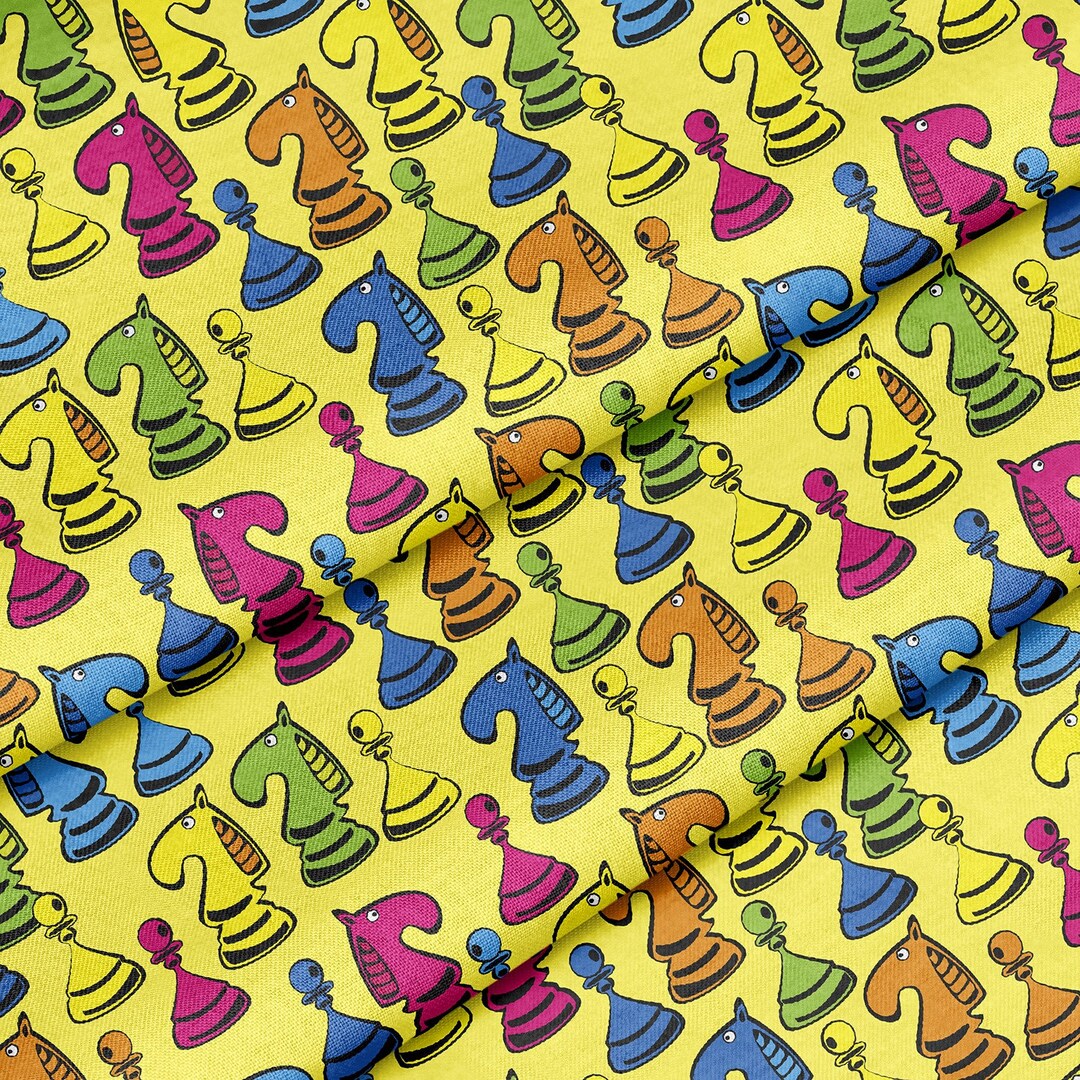 Fabric by the Yard ( Multicolored Chess Piece Print Pattern ) for ...