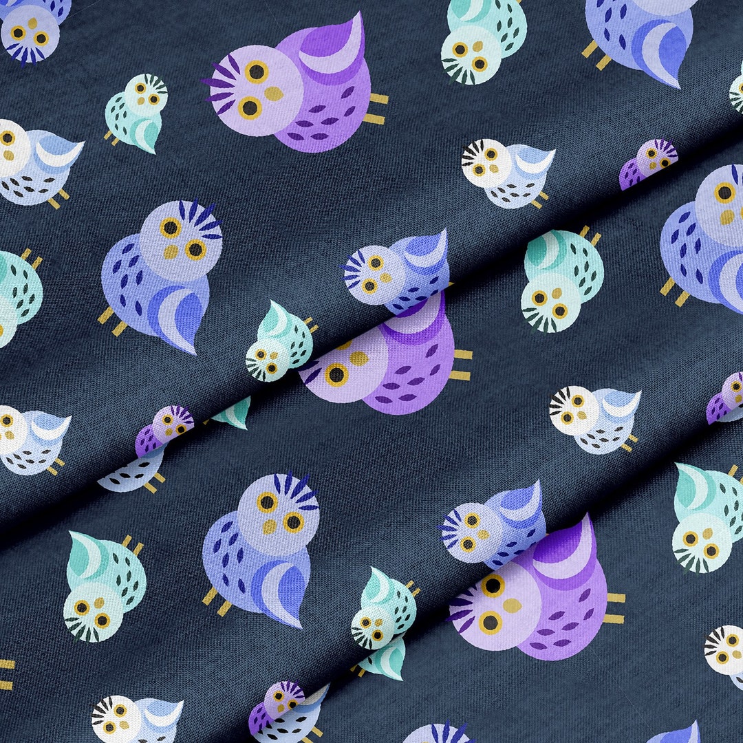 Fabric by the Yard ( Stylized Snowy Owls Print Pattern ) for Sewing ...