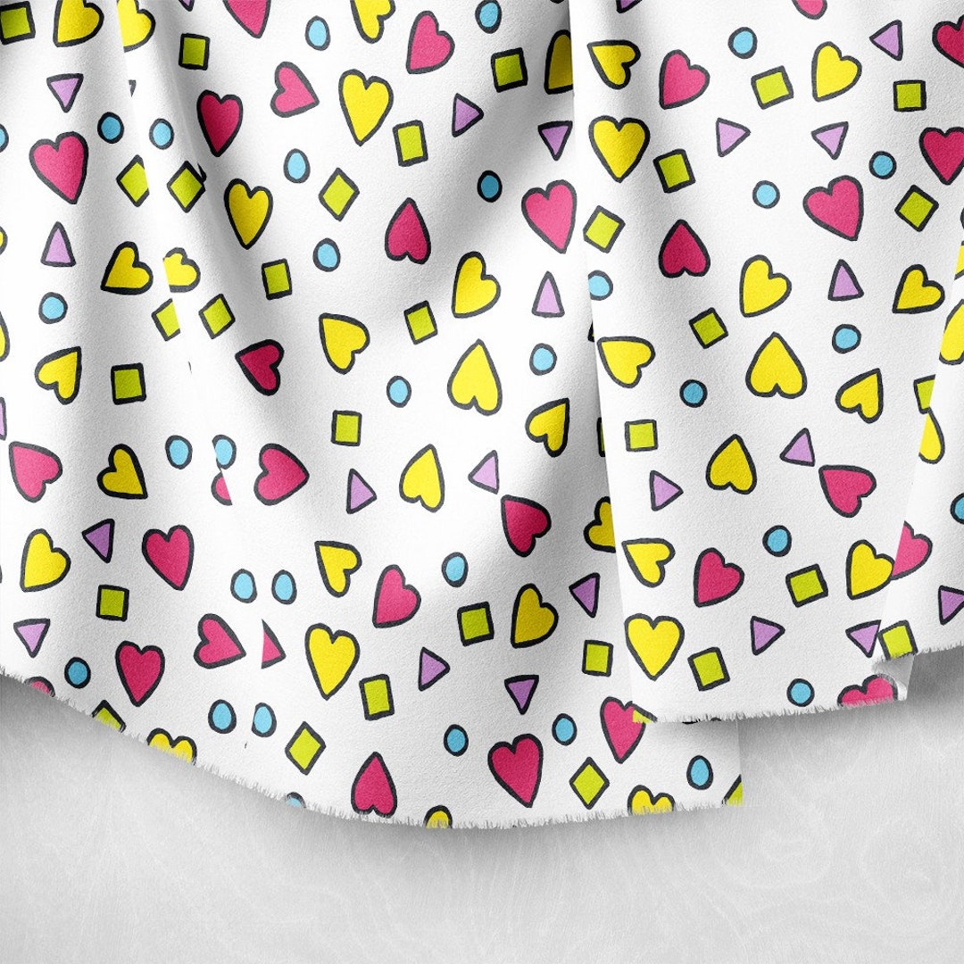 Fabric by the Yard ( Cute Doodle Hearts Squares Print Pattern ) for ...