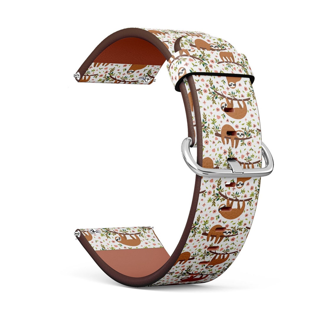 Vegan Leather Watch Strap 18mm 20mm 22mm 23mm ( Cute Sloth on Tree ...