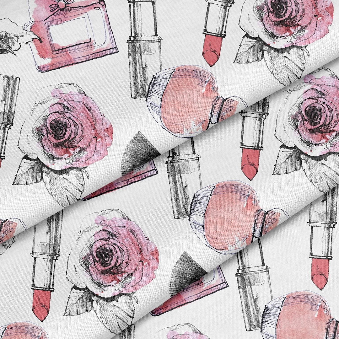 Fabric by the Yard ( Perfume Lipstick Makeup Brush Icon Print Pattern ...