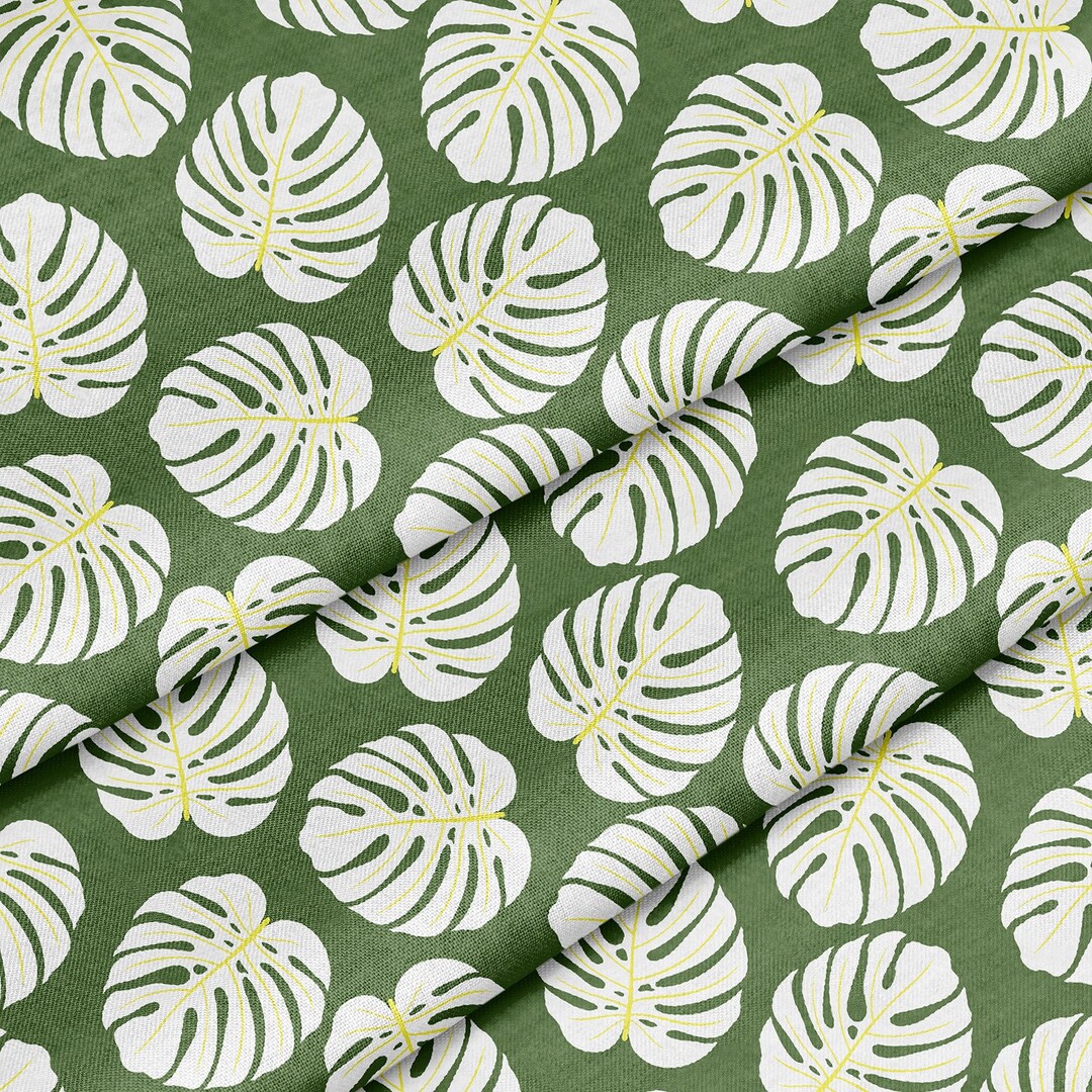 Fabric by the Yard ( White Monstera Leaves Print Pattern ) for Sewing ...