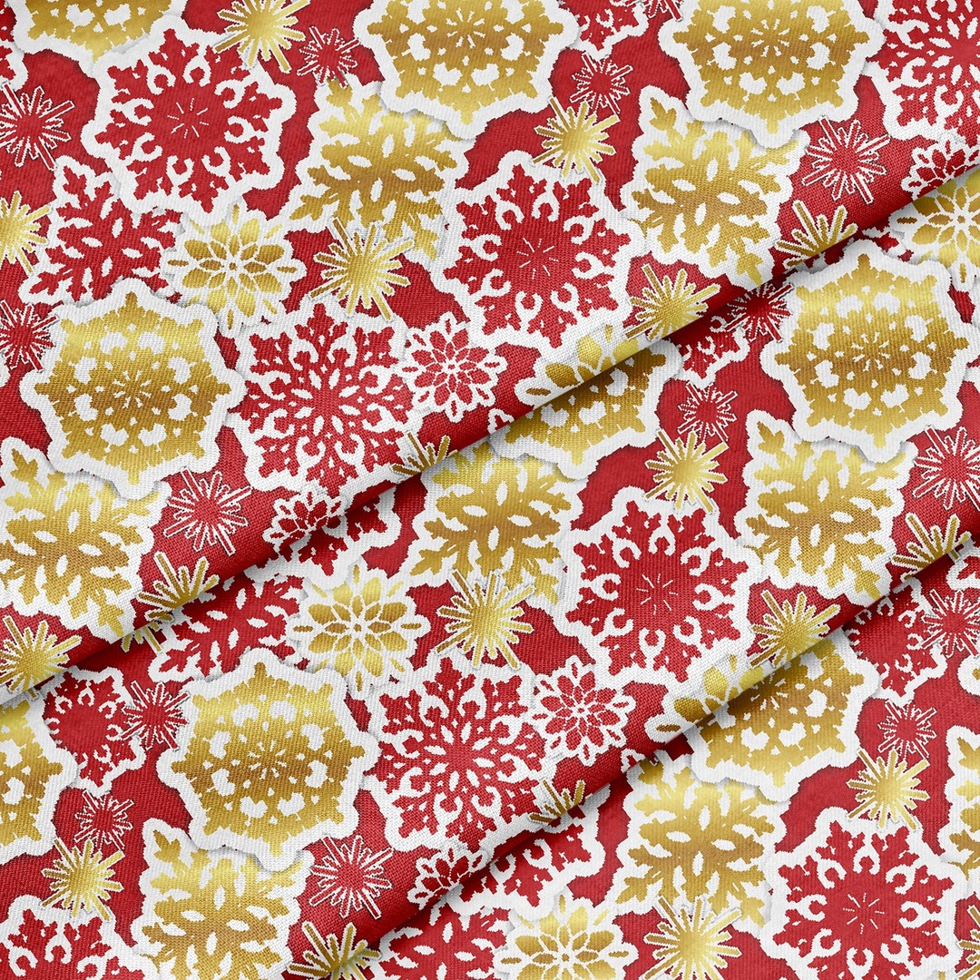 Fabric by the Yard ( Gold Red Snowflakes Pattern ) for Sewing, Crafting ...