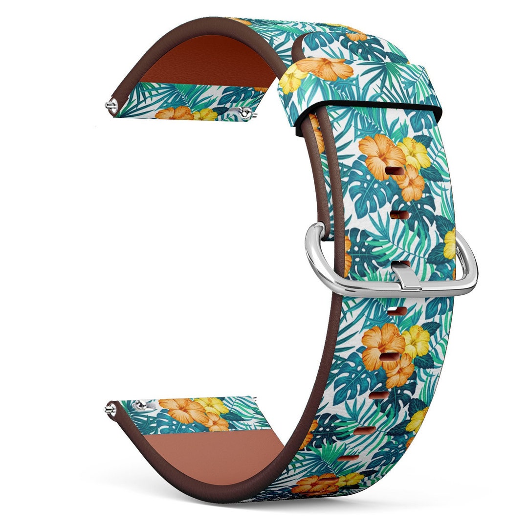Vegan Leather Watch Strap 18mm 20mm 22mm 23mm ( Summer Hawaiian Exotic ...