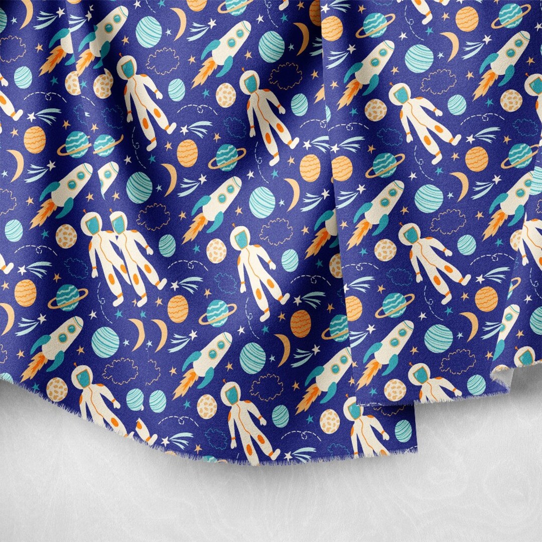Fabric by the Yard ( Space Rocket Man Spaceship Print Pattern ) for ...