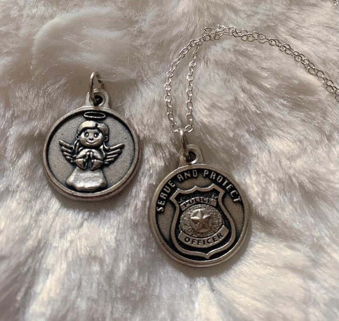 Police Officer / Angel Pendant on 18 Inch Sterling Silver Necklace ...