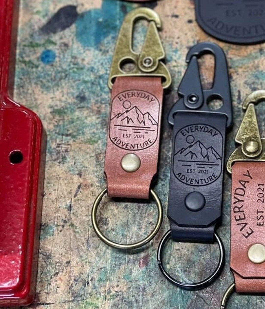 EDC Leather Keychain With Rifle Lever Snap Hardware. Custom Leather Key ...