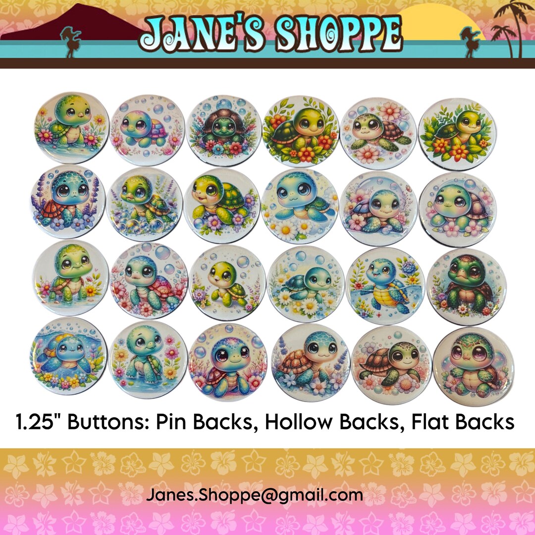 Elegant Pretty Ocean Sea Turtles Beach Honu Pinbacks, Hollowbacks ...