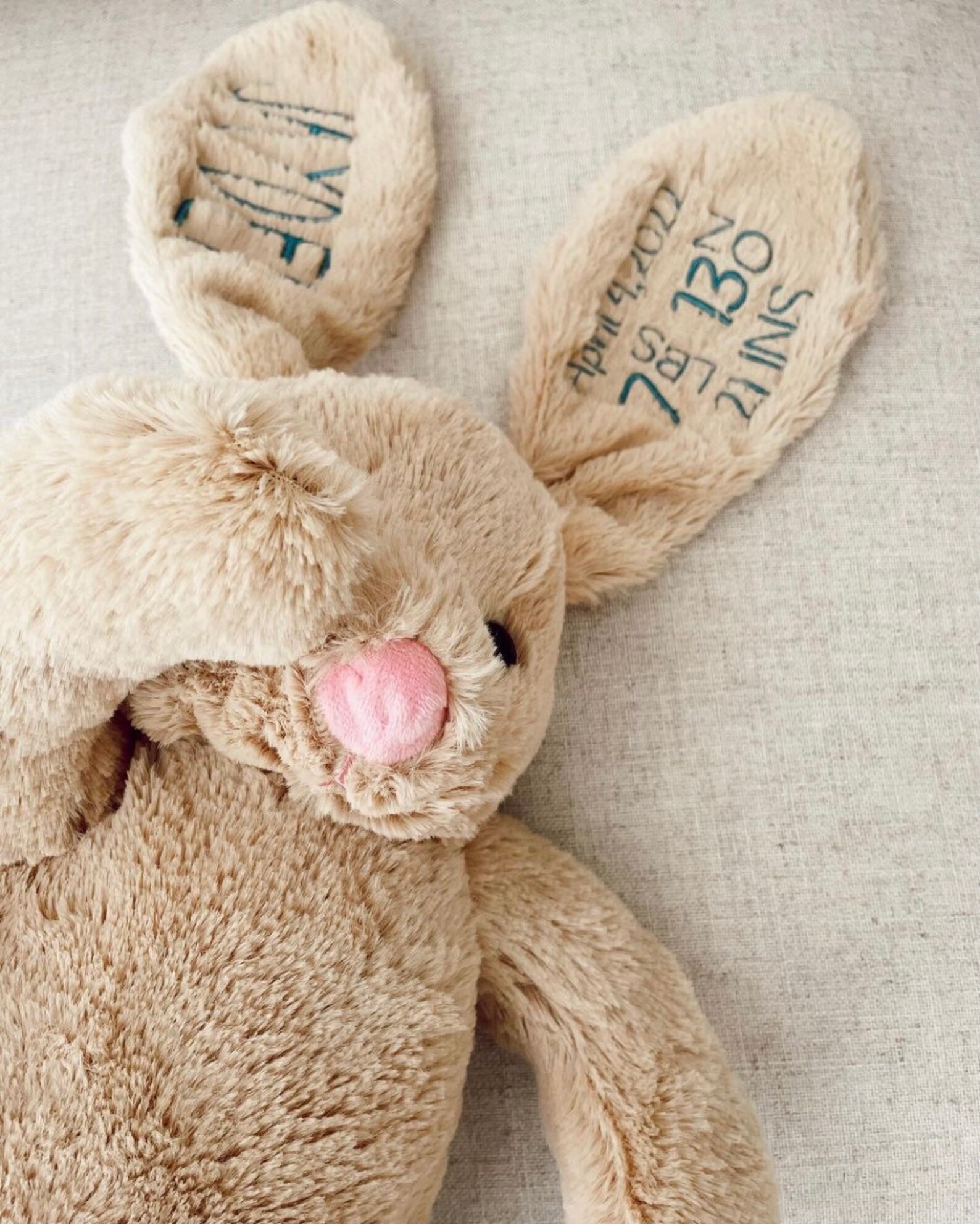 Bunny Embroidered Birth Stat Stuffy Personalized Baby Gift - Etsy