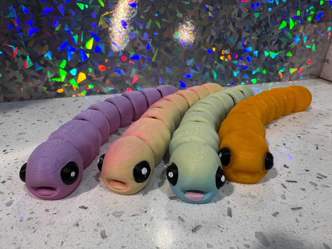 3D Printed Gummy Worm Fidget Toy: Bendable, Colorful PLA Plastic - Etsy
