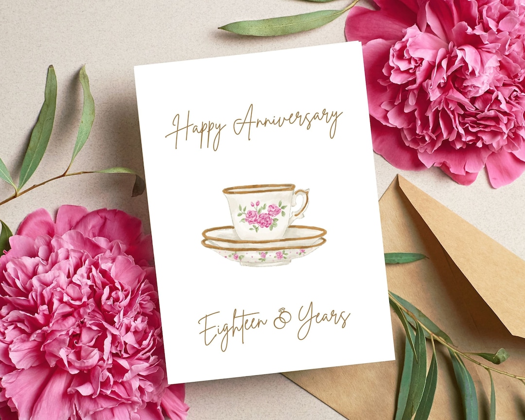 Eighteen Year Wedding Anniversary Card | Happy Anniversary Card | 18 ...