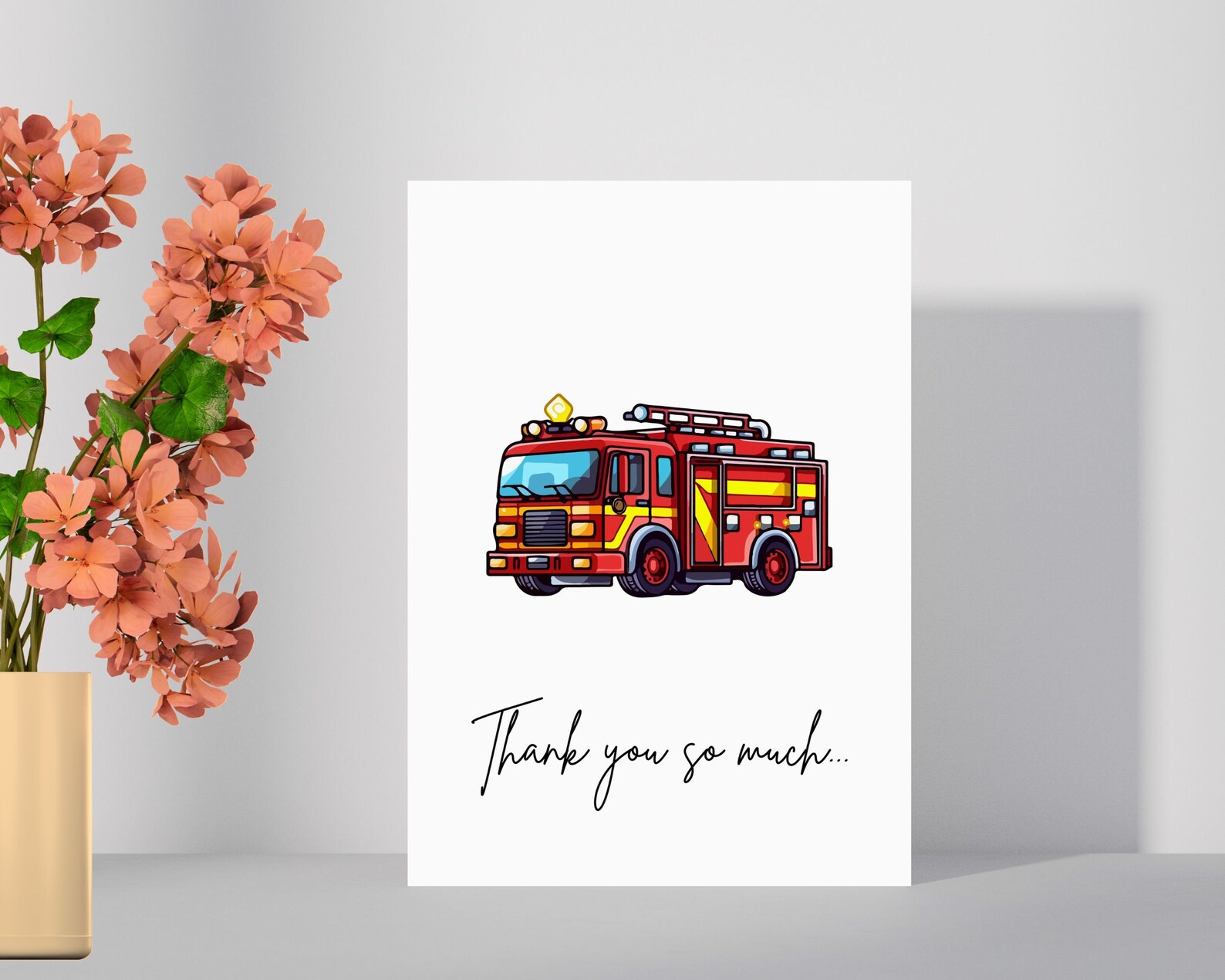 Firefighter Thank You Card | Thank You Firefighter | Fireman | Firewoman | Fire Truck Thank You ...