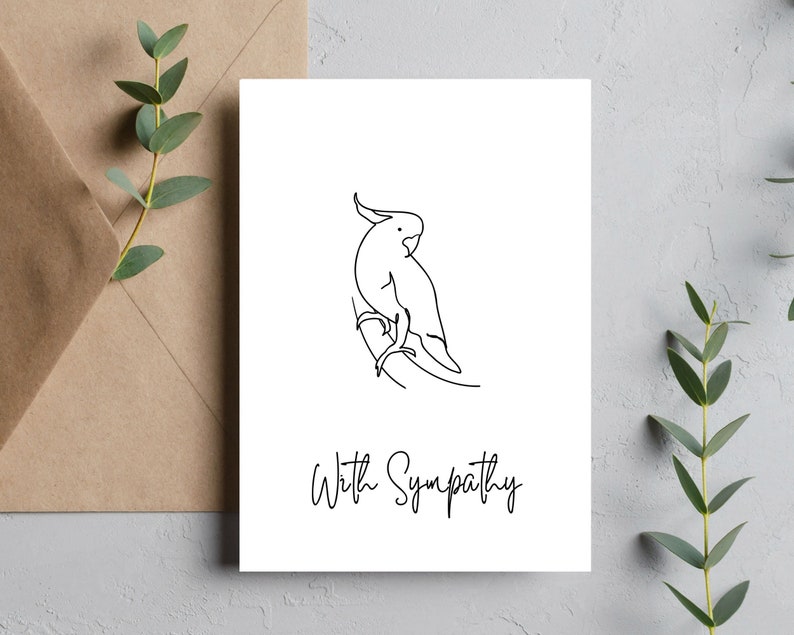 Pet Bird Sympathy Card Cockatiel Cockatoo Sympathy Card Loss of a Bird ...