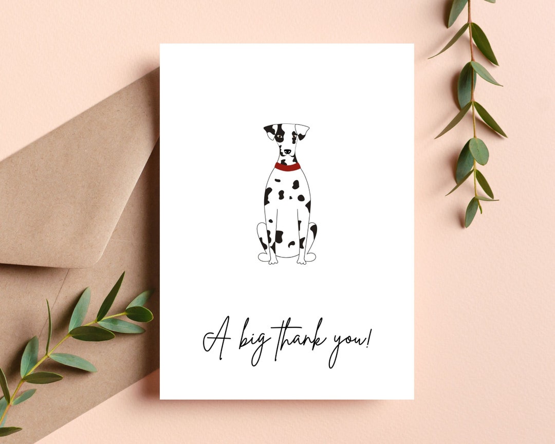 Dog Thank You Card Cute Dog Thank You Card Dalmatian Thank You so Much ...