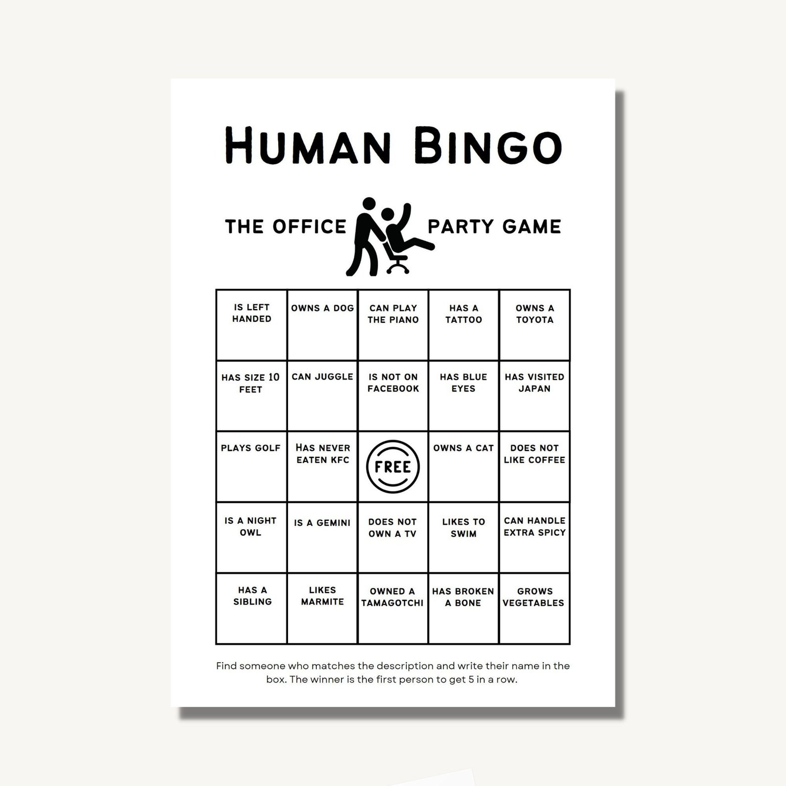 Human Bingo Office Party Game Team Bonding - Etsy