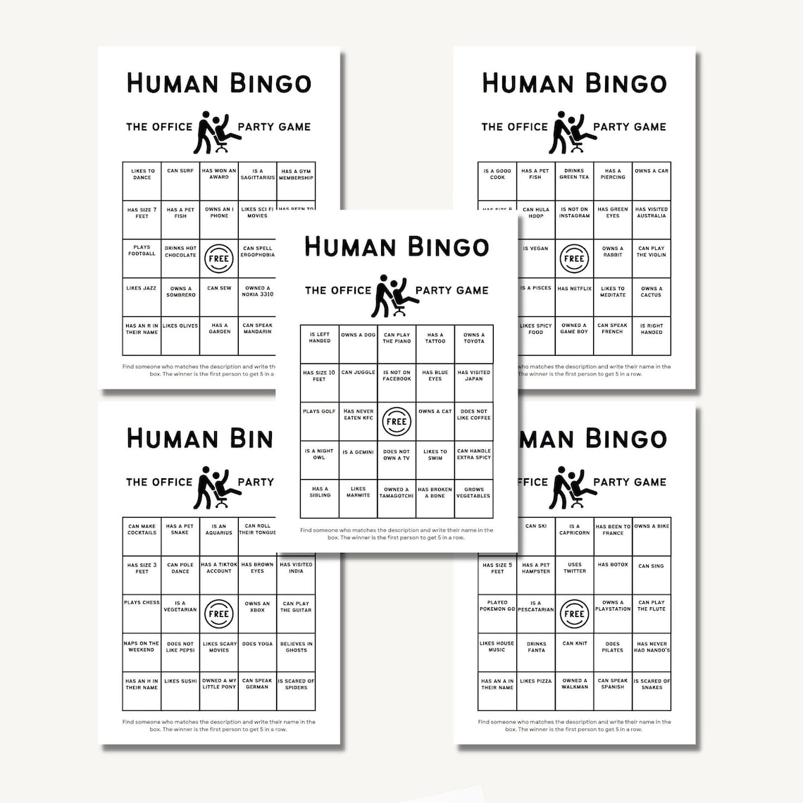 Human Bingo Office Party Game Team Bonding - Etsy