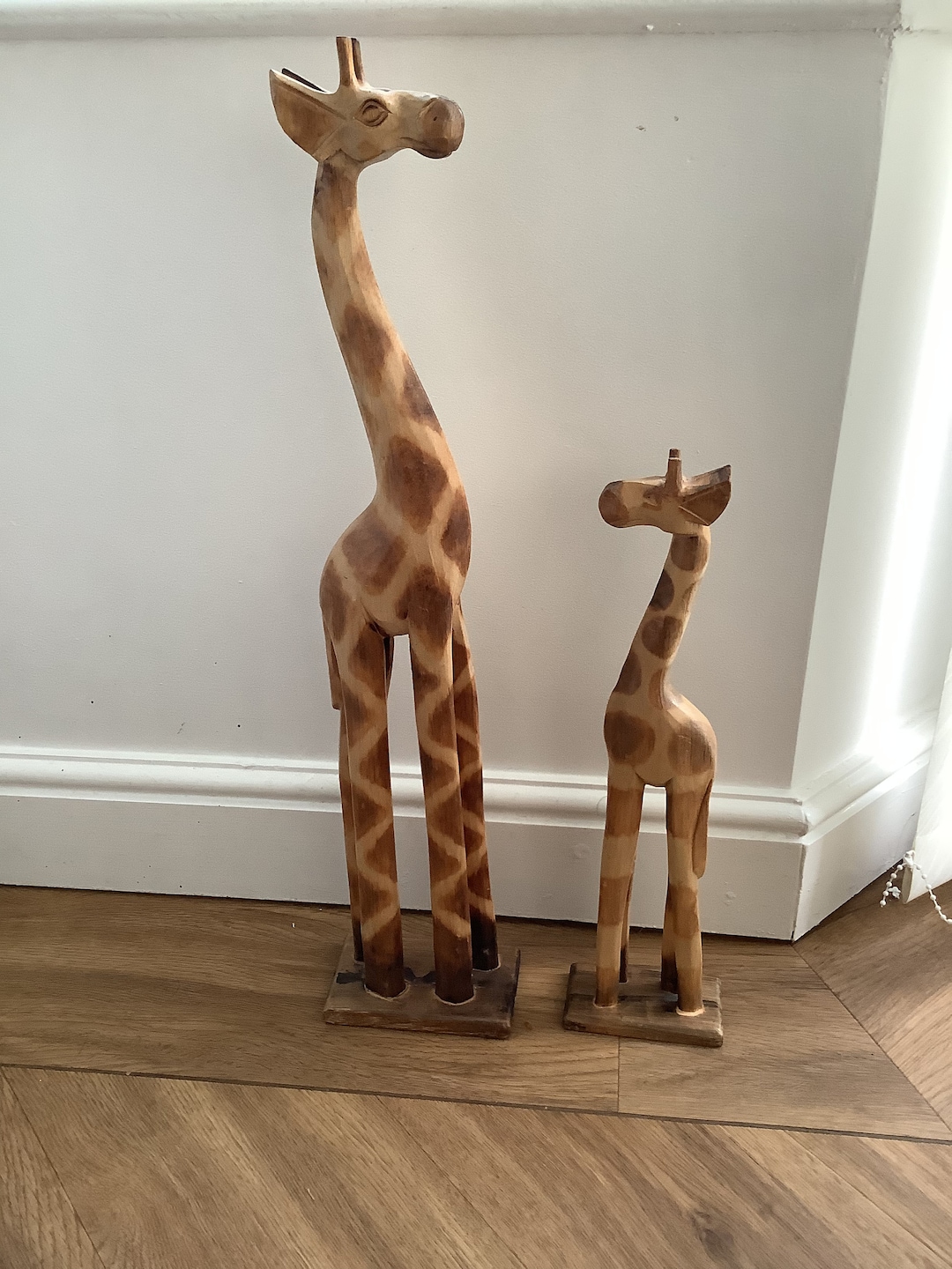 Mother & Son Hand Carved Wood Giraffes Statues Handmade Africa Safari ...