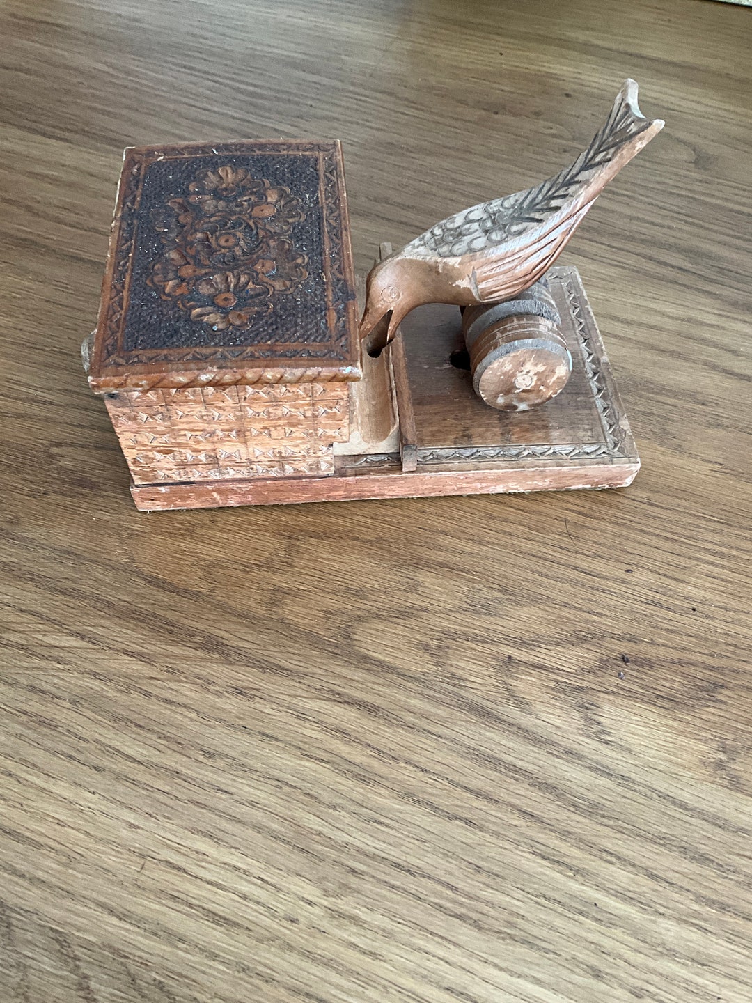Vintage Wooden Cigarette Box and Mechanic Bird Dispenser Circa 1940s ...