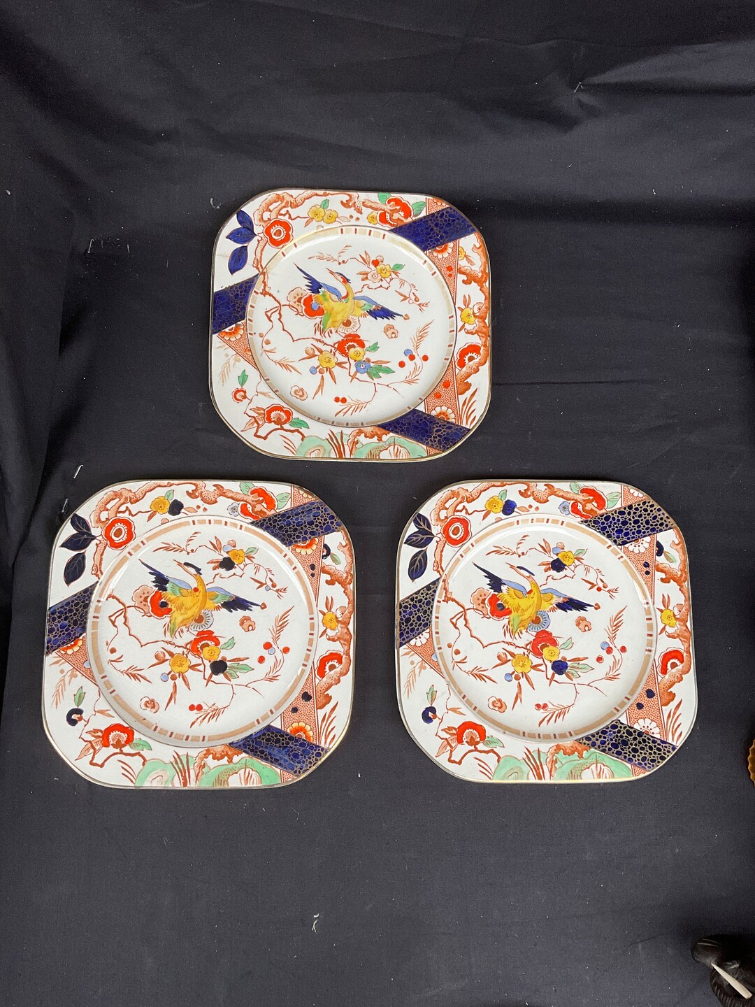 Vintage Bursley Ware 1930s Square Sandwich Plates 9 Inch Exotic Bird ...