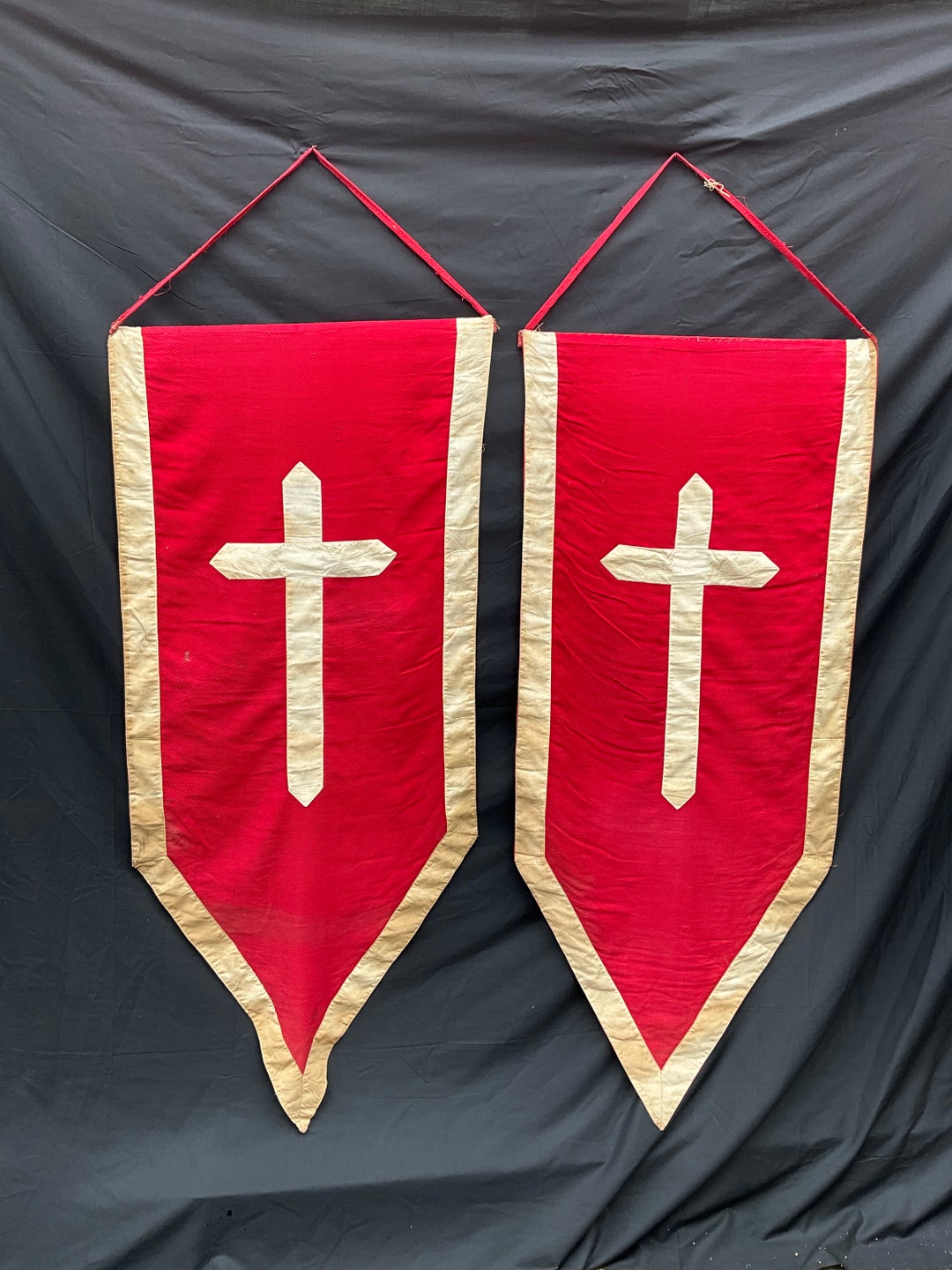 Antique Original Church Large Fabric Banners Flags With Crosses Circa ...