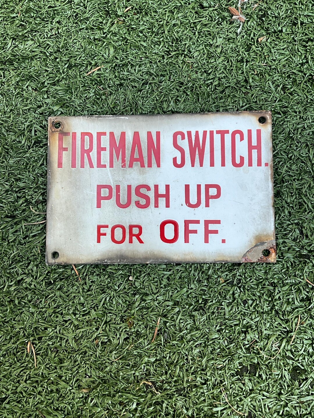 Original Antique Firemans Switch Push up for off Enamel Sign 6 X 4 ...