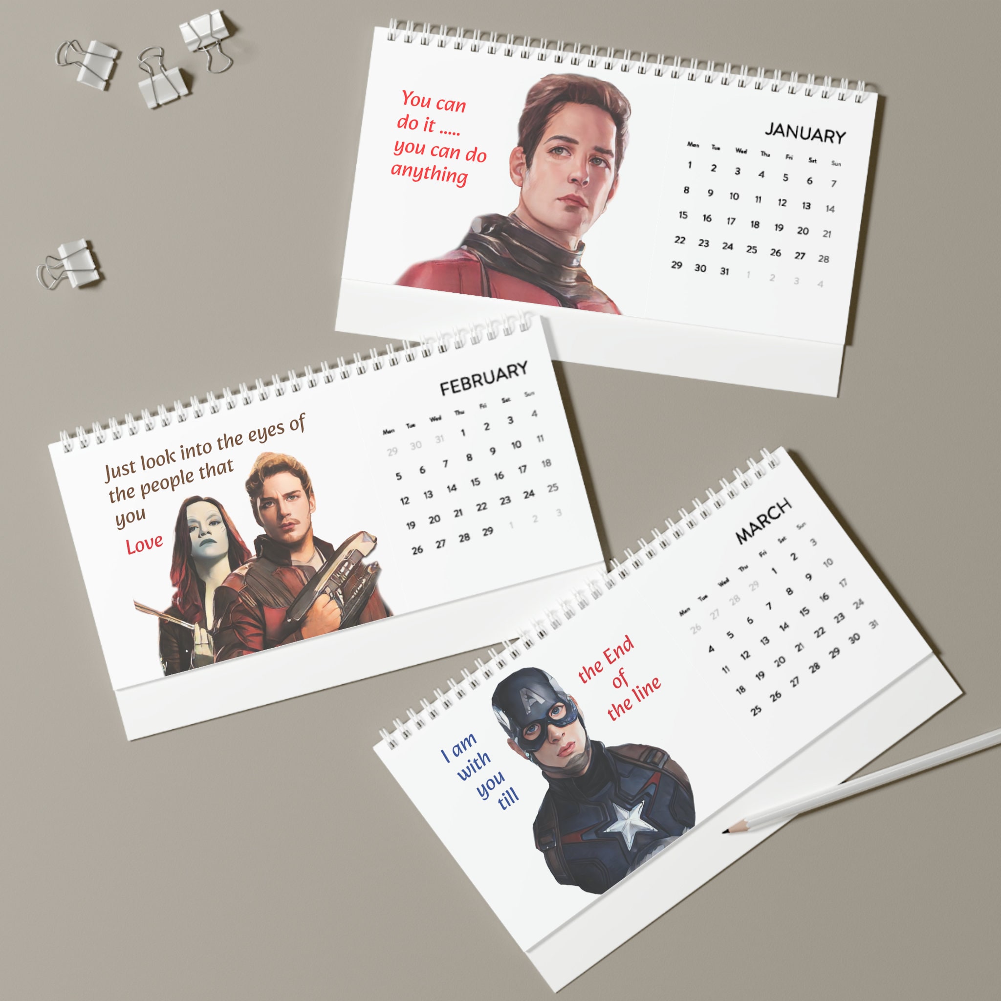 Marvel Theme Desk Calendar 2024 Best Superhero Quotes LOKI Iron Man ...