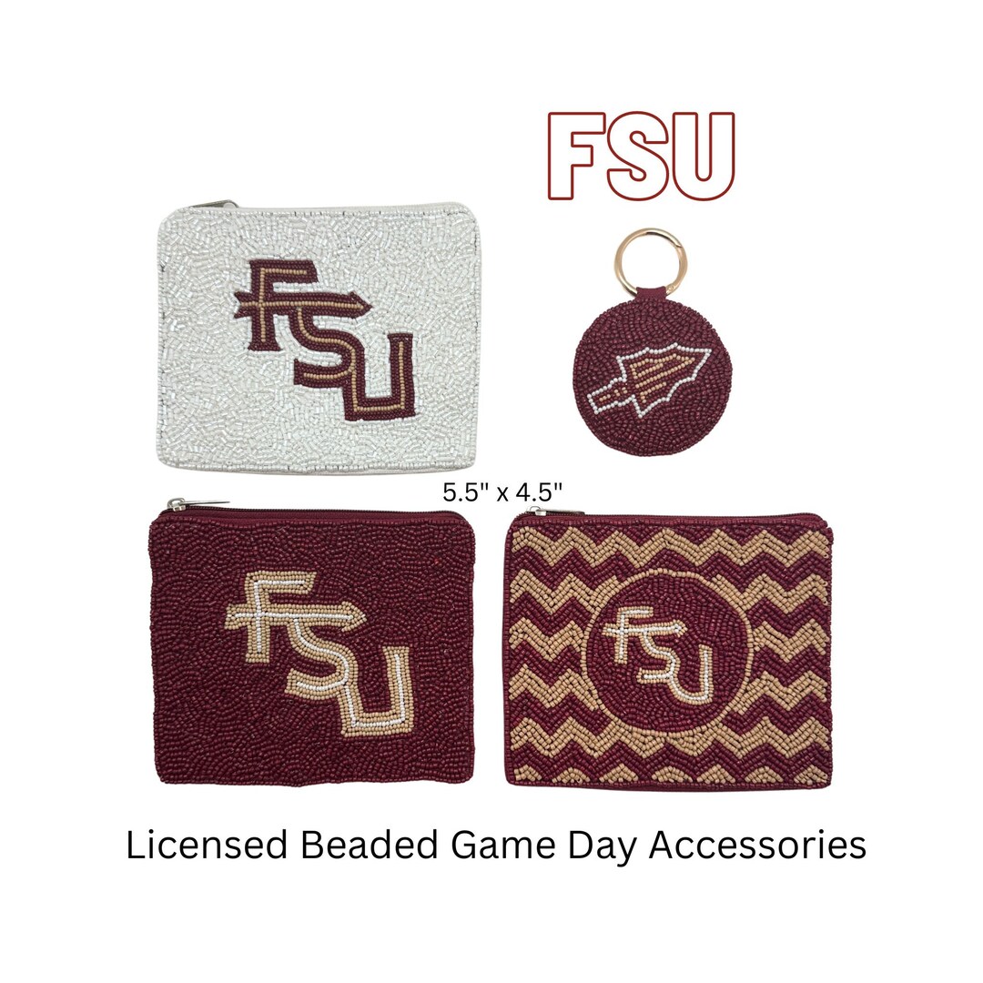 FSU Hand Beaded Game Day Essentials Gift Go Noles Football Coin Purse ...