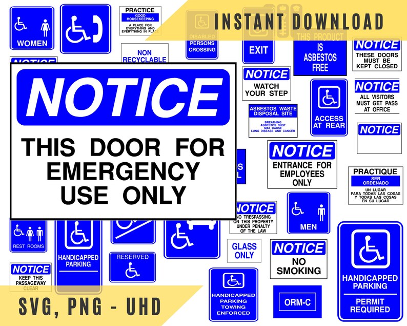 Blue Warning Signs 40 Sets of JPG EPS SVG Files Clipart | Etsy