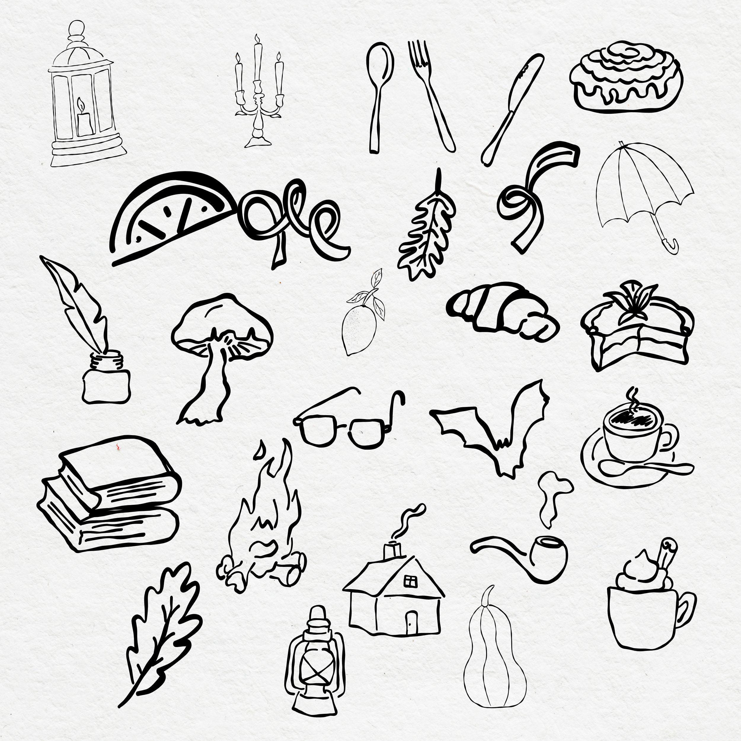 Hand Drawn Autumn Love Line Art PNG Icons Outline, Thanksgiving Pumpkin ...